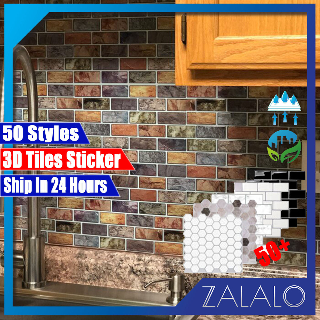 ZALALO 5D Corak Mozek Sticker 1Kaki x Kaki Crystal Hexagon Mosaic Bilik ...