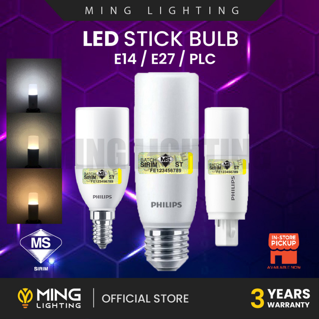 (Sirim) Philips LED Stick Bulb MyCare Series E27 E14 PLC Energy Saving Lighting Home Ceiling ...