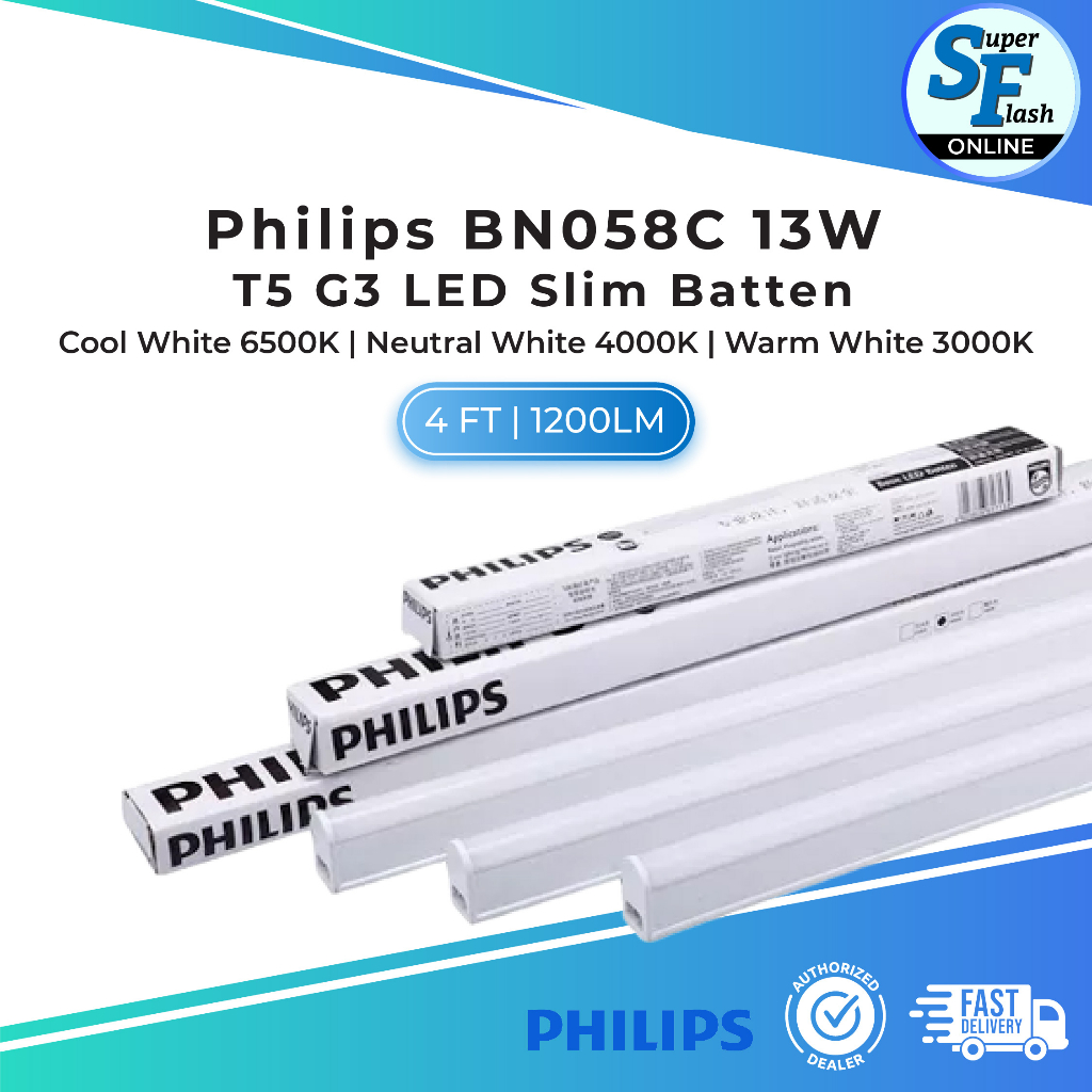 [5PCS] Philips BN058C 13W T5 4FT 1200LM G3 LED Slim Batten | Shopee Malaysia