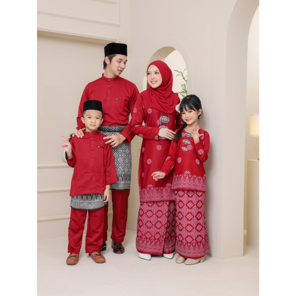 BAJU RAYA SET FAMILY SONGKET TABUR MODEN EXCLUSIVE (MAROON) | Shopee ...