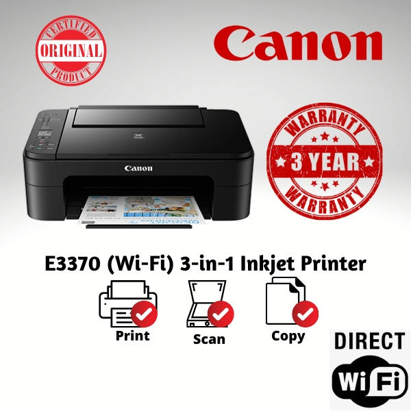 Canon Pixma E3370 All-In-One Inkjet Printer (Print, Scan, Copy, Wi-Fi ...