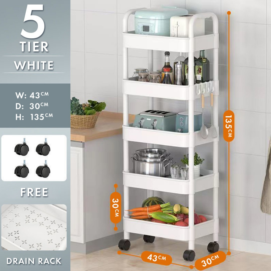 KENZZO : MORA 3 /4/5 Tier Multifunction Storage Trolley Rack Office ...