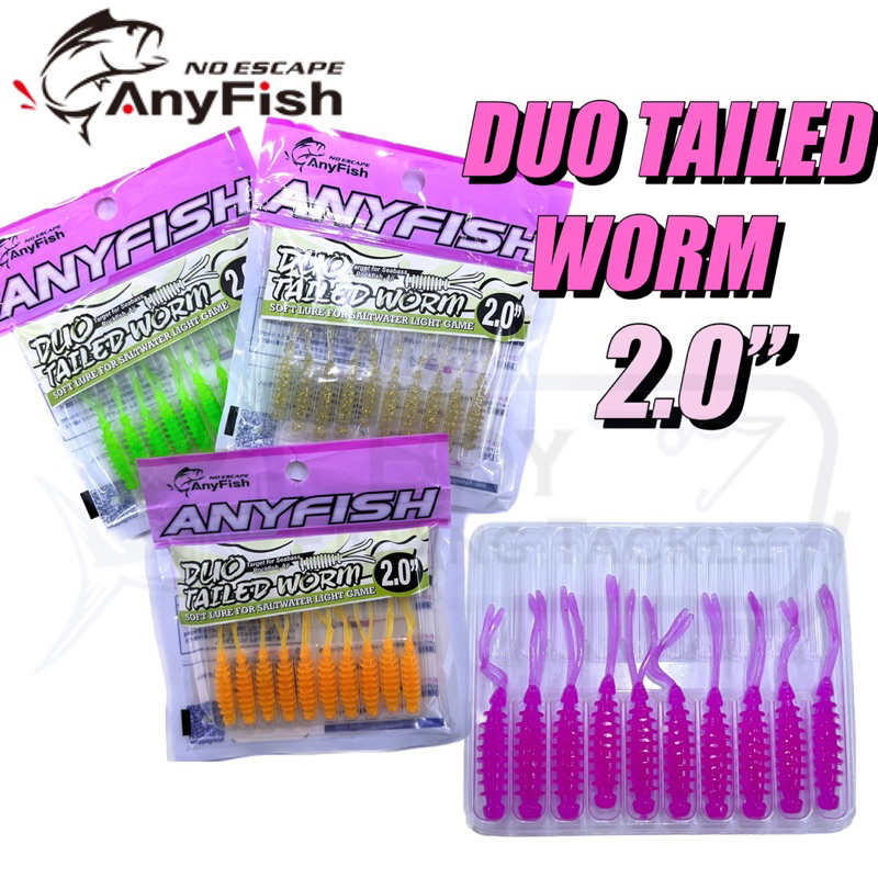 ANYFISH DUO TAILED WORM SOFT LURE SOFT PLASTIC SP 2” AF003 | Shopee ...