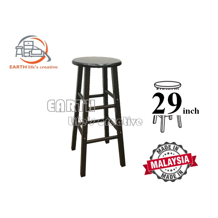 EARTH Fully Rubber Wood Round Stool 29"/High Wooden Stool 29"/Bangku ...
