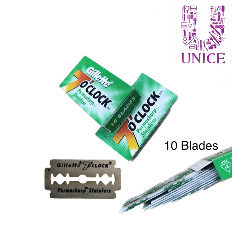 GILLETTE 7 O'CLOCK PERMASHARP STAINLESS RAZOR BLADES 10pcs | Shopee ...