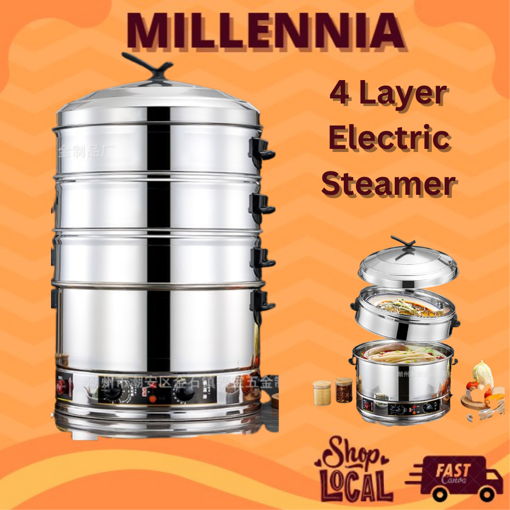 Electric Steamer Pot 35cm 3/4 Layer Stainless Steel Food Steamer 电蒸锅多功能 ...