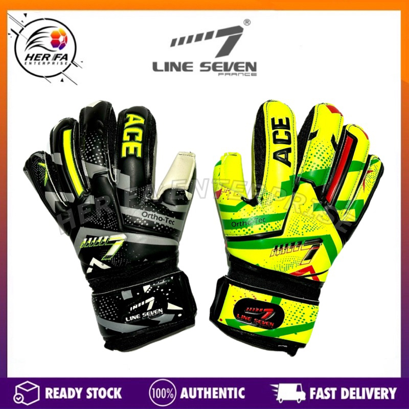 LINE SEVEN ACE Junior Football Goalkeeper Gloves with Fingersave 100 ...