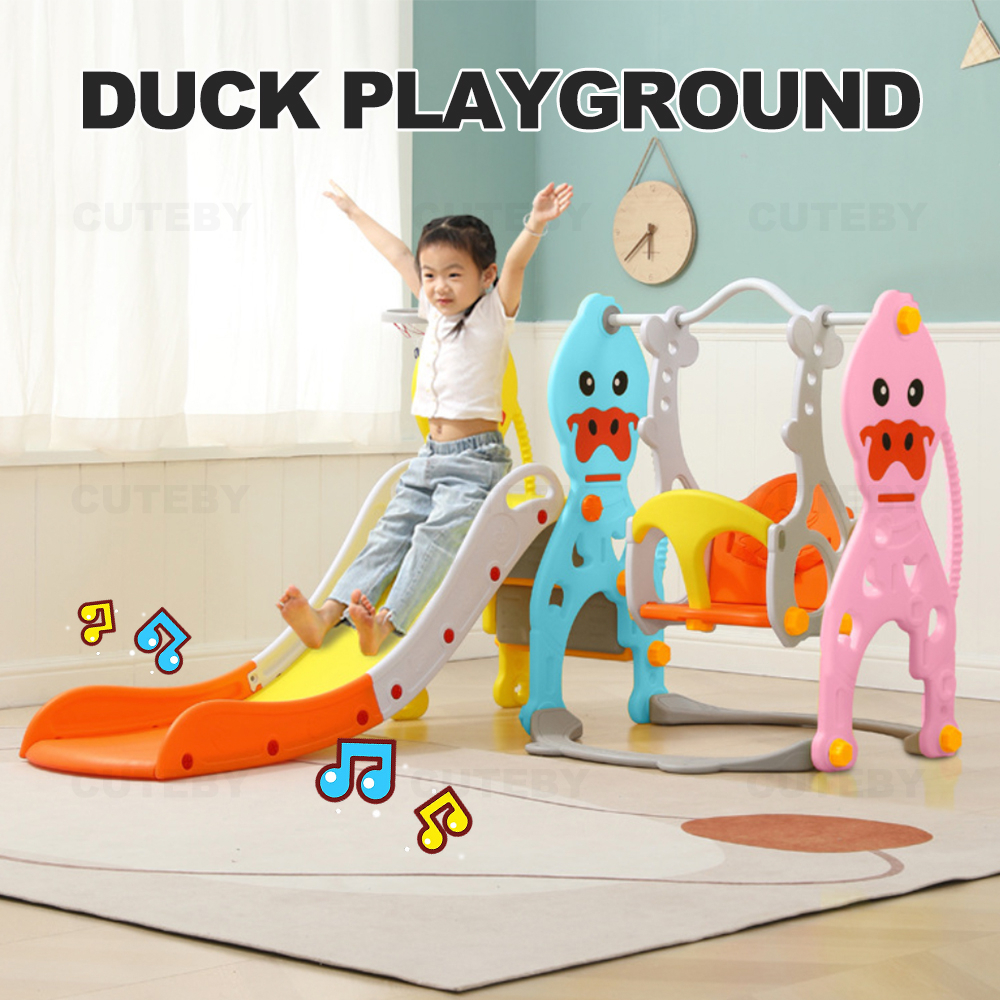 DUCK PLAYGROUND 3 IN 1 Swing Slide with Basketball Hook Play Set ...