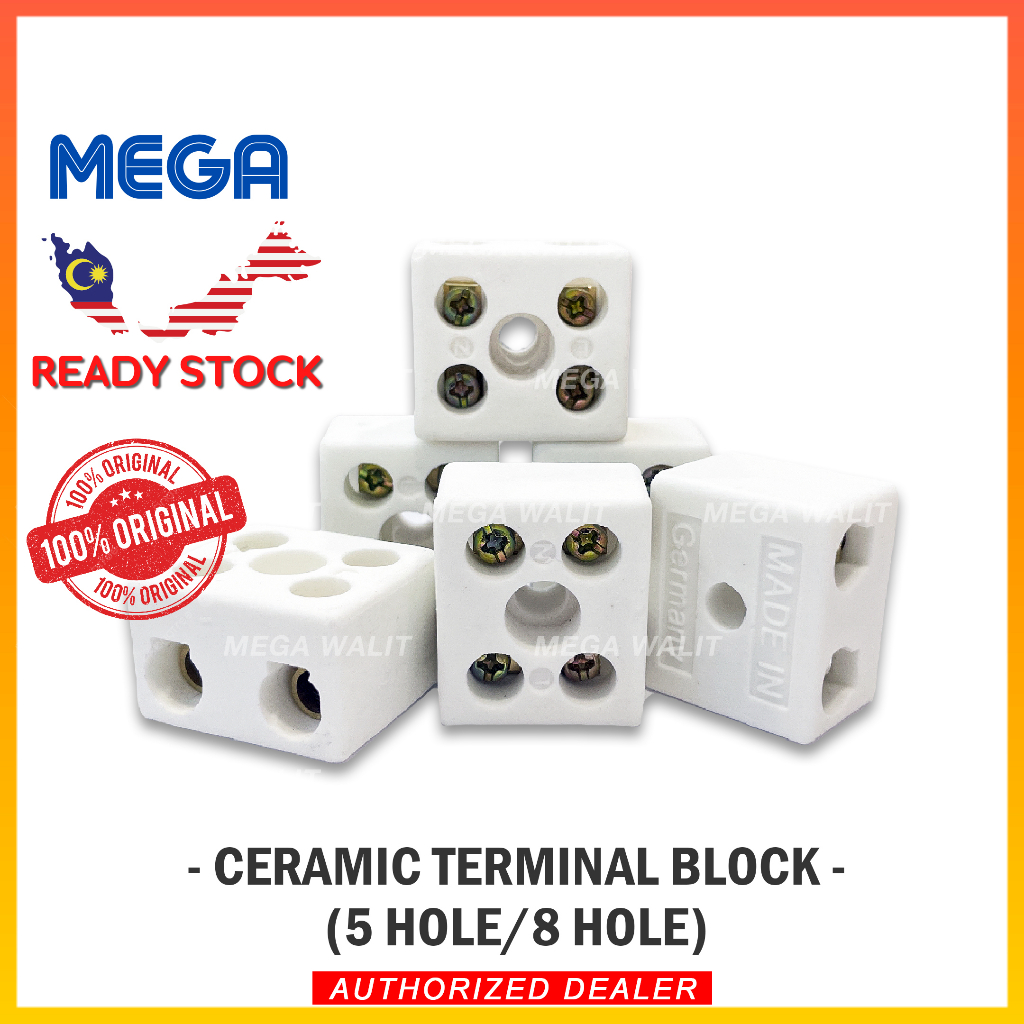 Ceramic/ Porcelain Terminal Block (1 pcs) - 5 Hole (2 way)/ 8 Hole (3 ...