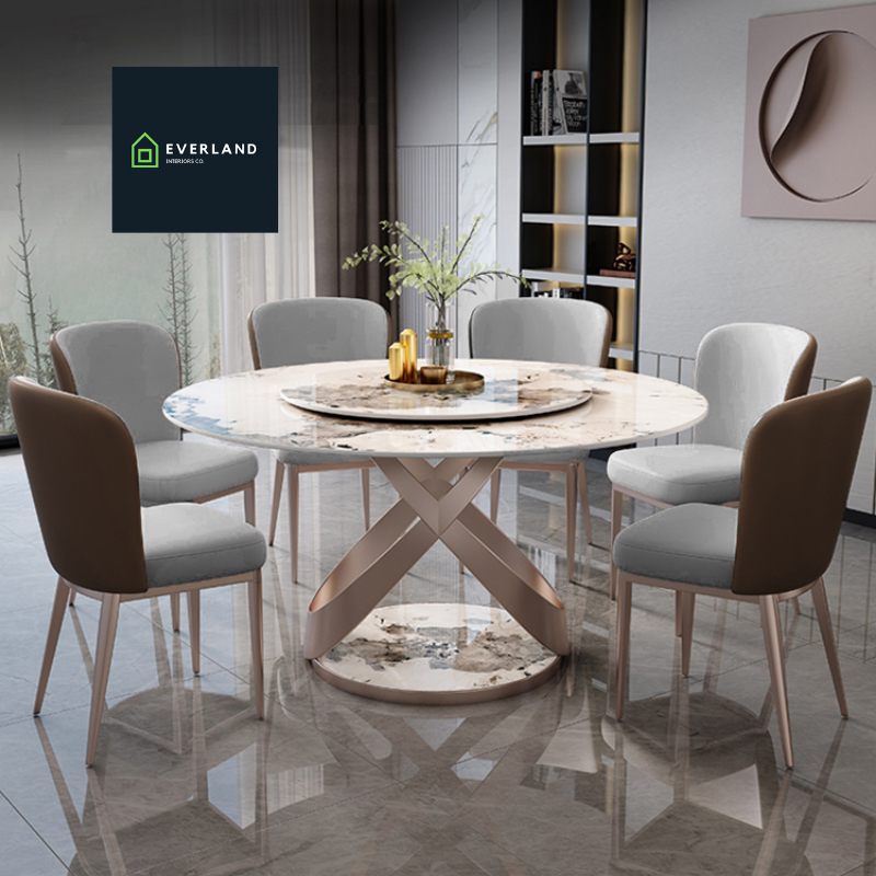 Aletha Round Dining Table Meja Makan Bulat Marble Dining Set Makan ...