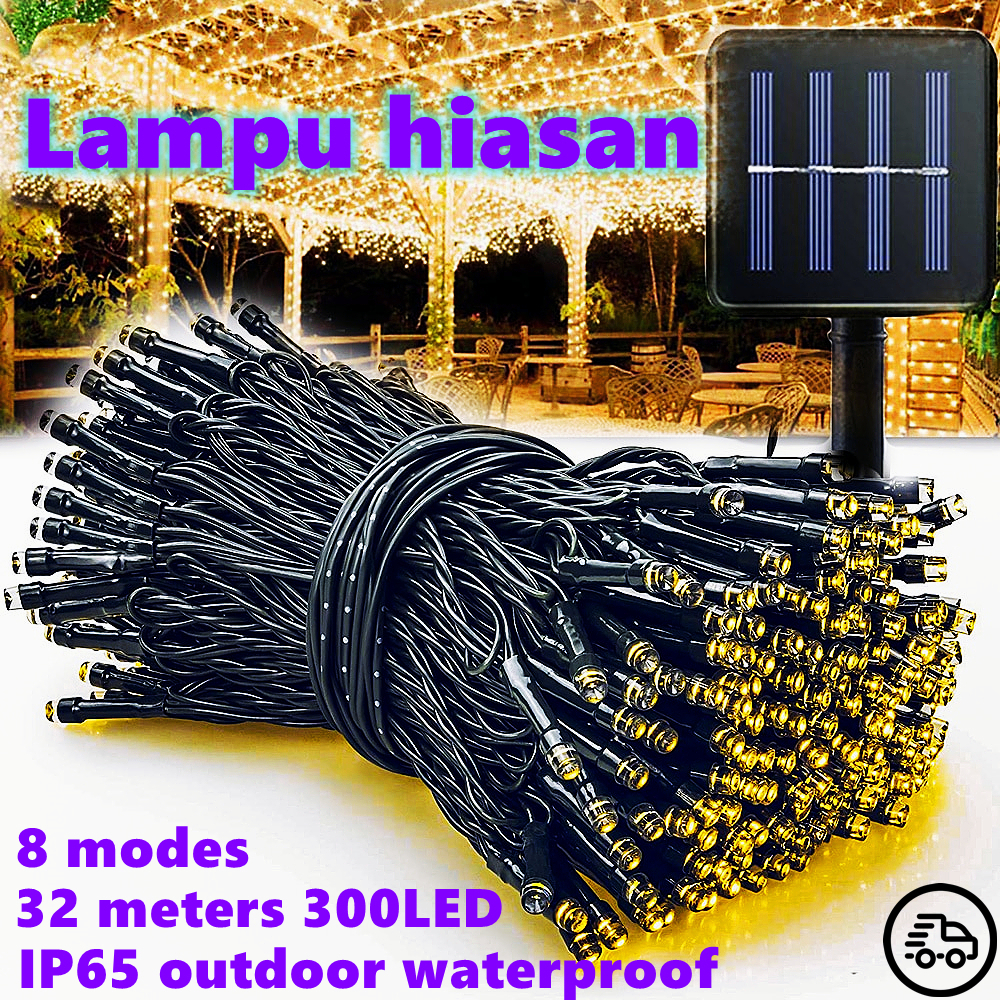 32M300LED Lampu Raya LED Solar Light Starry String Wire Light 8 Modes ...