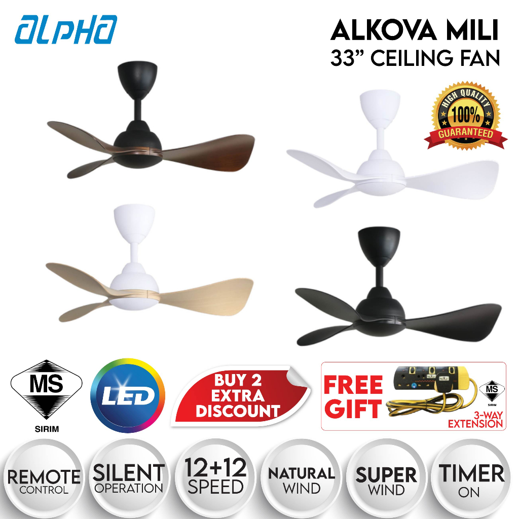 Alpha Alkova Mili DC Motor 12 Speeds Remote Ceiling Fan With 3 Colours ...