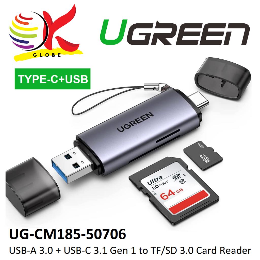 CR/2IN1 / UGREEN 2-IN-1 USB-A 3.0 + USB-C TYPE-C 3.1 GEN 1 TO TF / SD 3.0 OTG CARD READER (UG ...