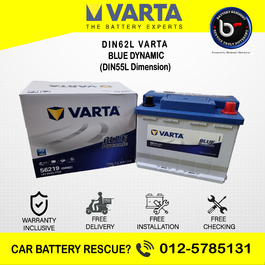 VARTA DIN62 56219 LN2- Blue Dynamic for X50 Peugeot 206, 305, 308, 405, 407, 508, Volkswagen ...