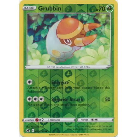 Grubbin / 015/159 / Reverse Holo & Common / Crown Zenith Pokemon ...