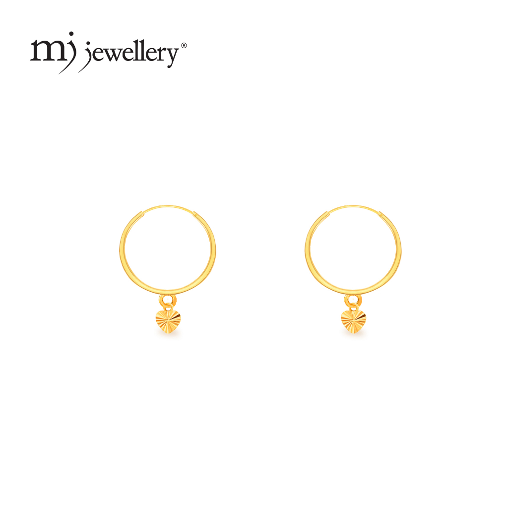 MJ Jewellery 375/9K Gold Round Loop With Love Earrings S62 | Shopee ...