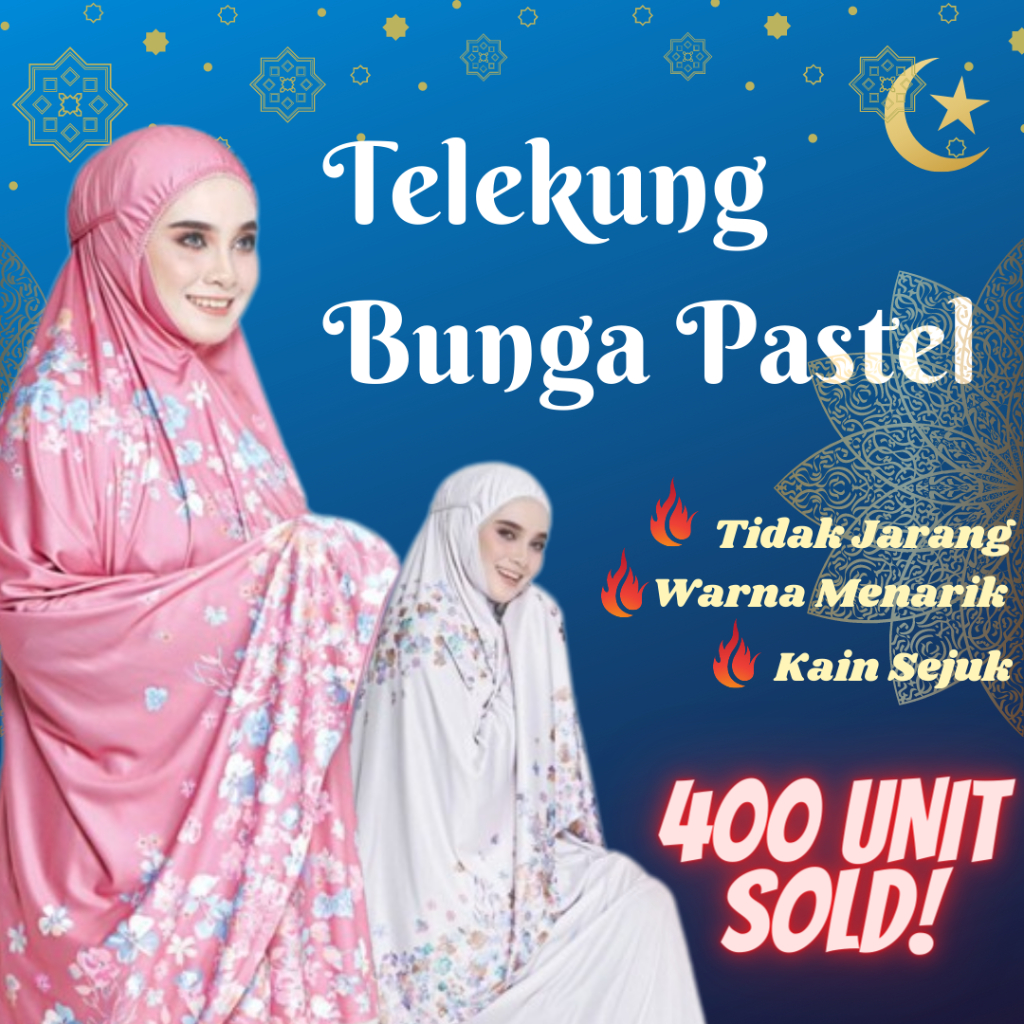 Telekung Premium Pastel Bunga Sakura Floral Lycra Tebal Exclusive ...