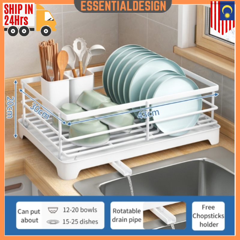 Kitchen Sink Dish Drying Rack Auto Drain Tray Storage Organizer ...