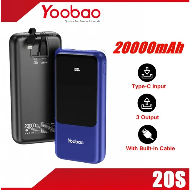 Yoobao 20S Fast Charging SCP22.5W 20000mah Power Bank with Built-in Cable for Type-C/Lightning ...