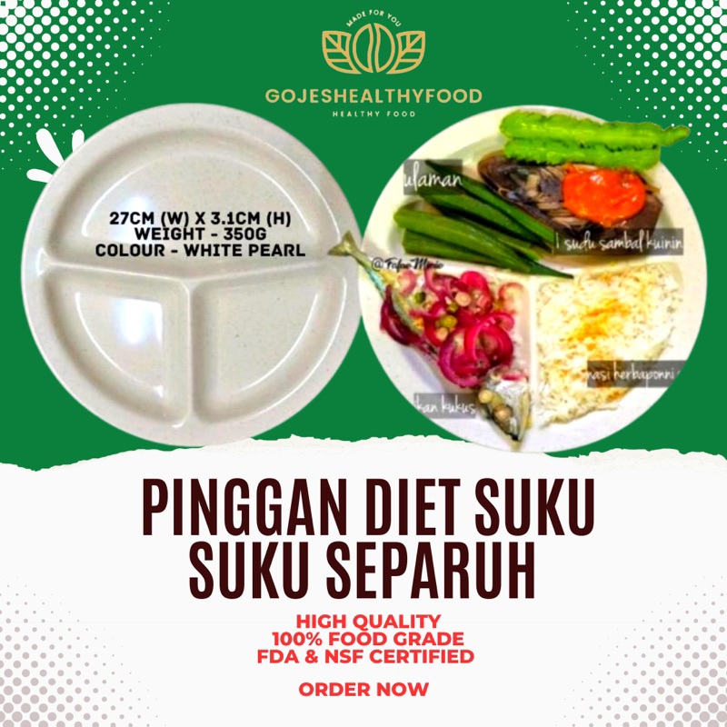 Pinggan diet suku suku separuh GRED AAA food grade plate tebal pinggan ...