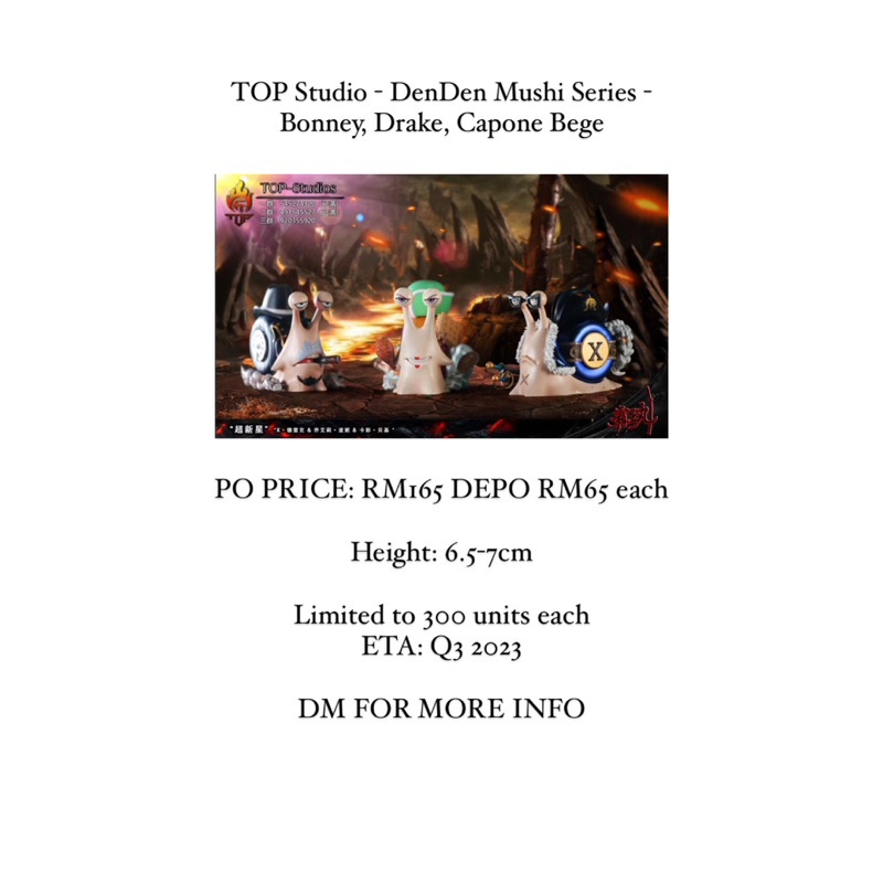 TOP Studio - DenDen Mushi Series - Bonney, Drake, Capone Bege | Shopee ...