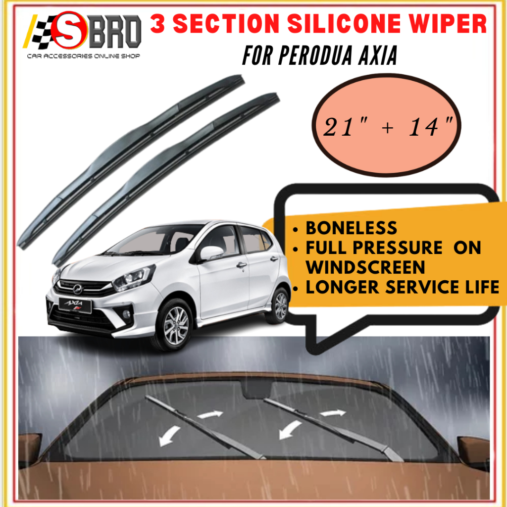 Perodua Axia ( 2014-2022 ) 3 Section Wiper Silicone Wiper Blade Wiper ...