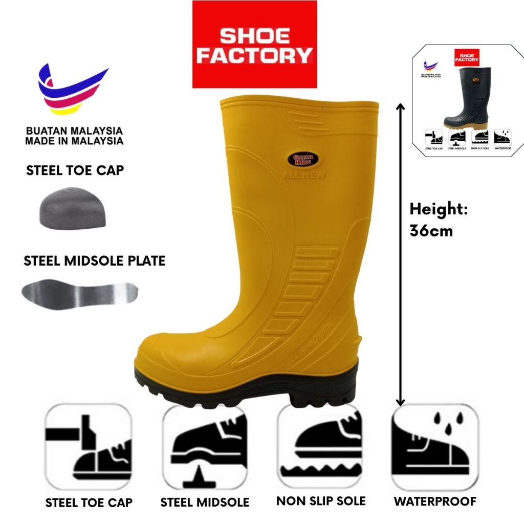 Gajah King High Cut Safety Rain Boots Steel Toe Cap and Steel Midsole ...