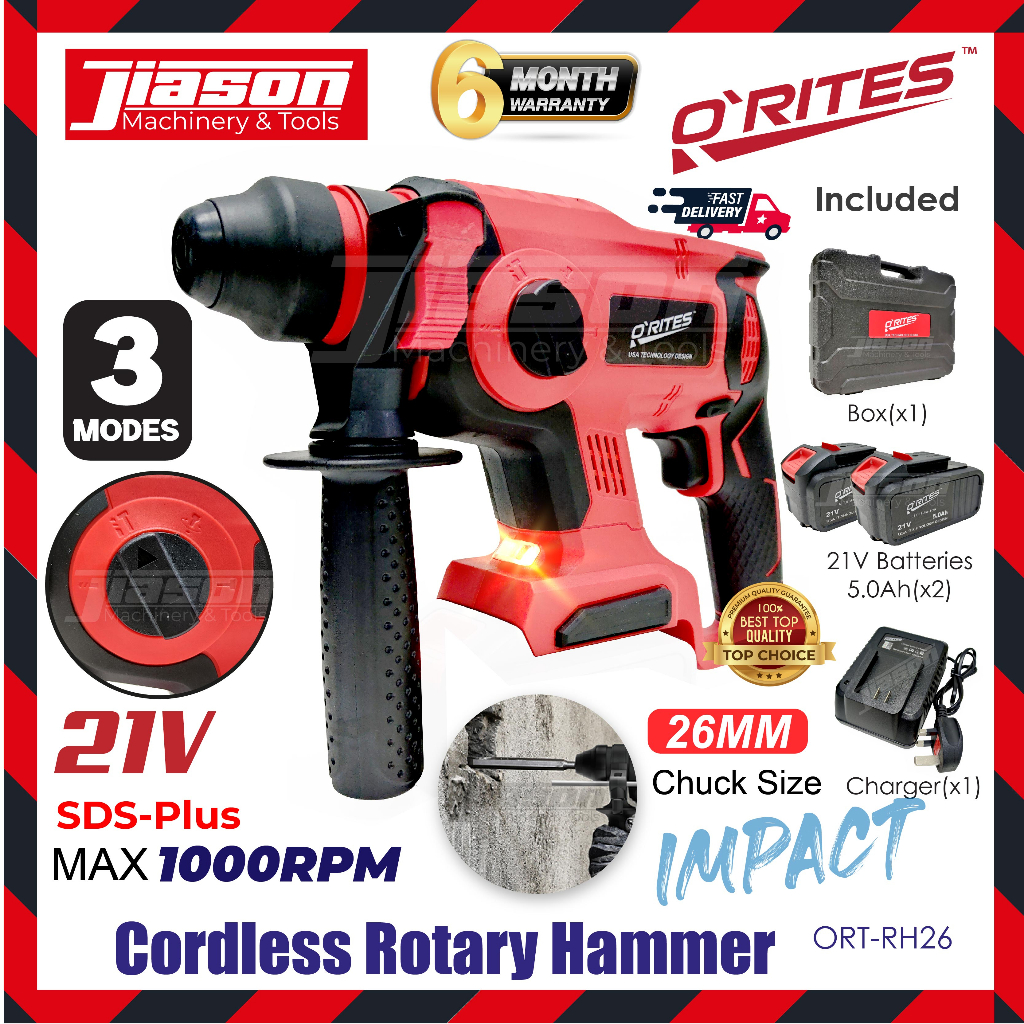【JS】O'RITES ORT-RH26 21V 26MM 3 Modes SDS-Plus Cordless Rotary Hammer ...