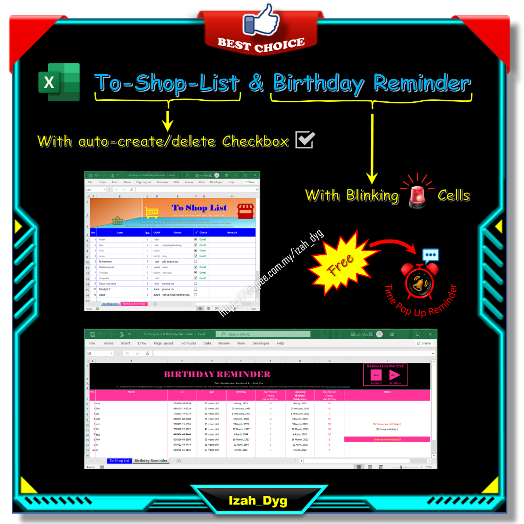 To Shop List with auto-create checkbox & Birthday Reminder with ...