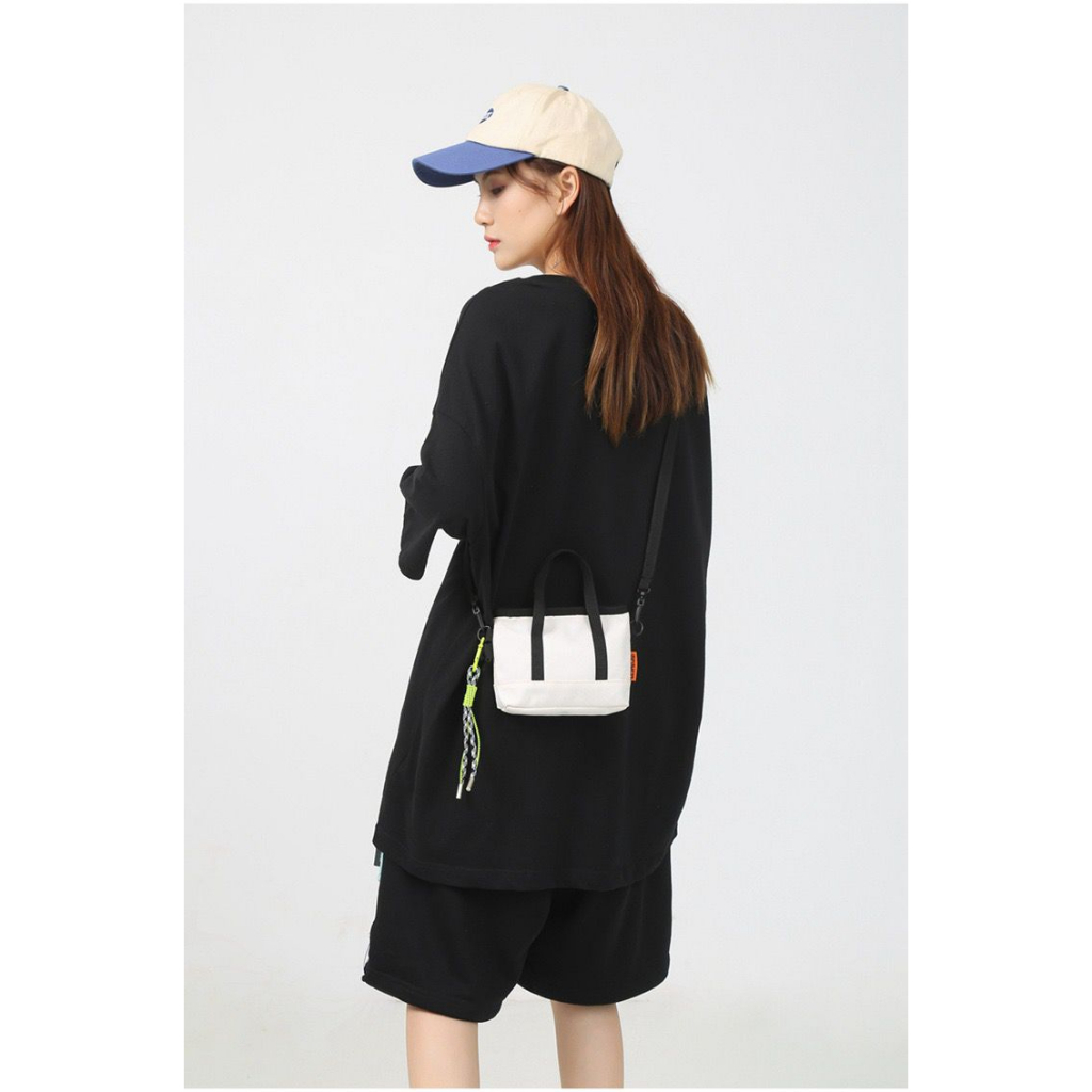 Trendy handle detail sling bag with keychain decoration (Unisex ...