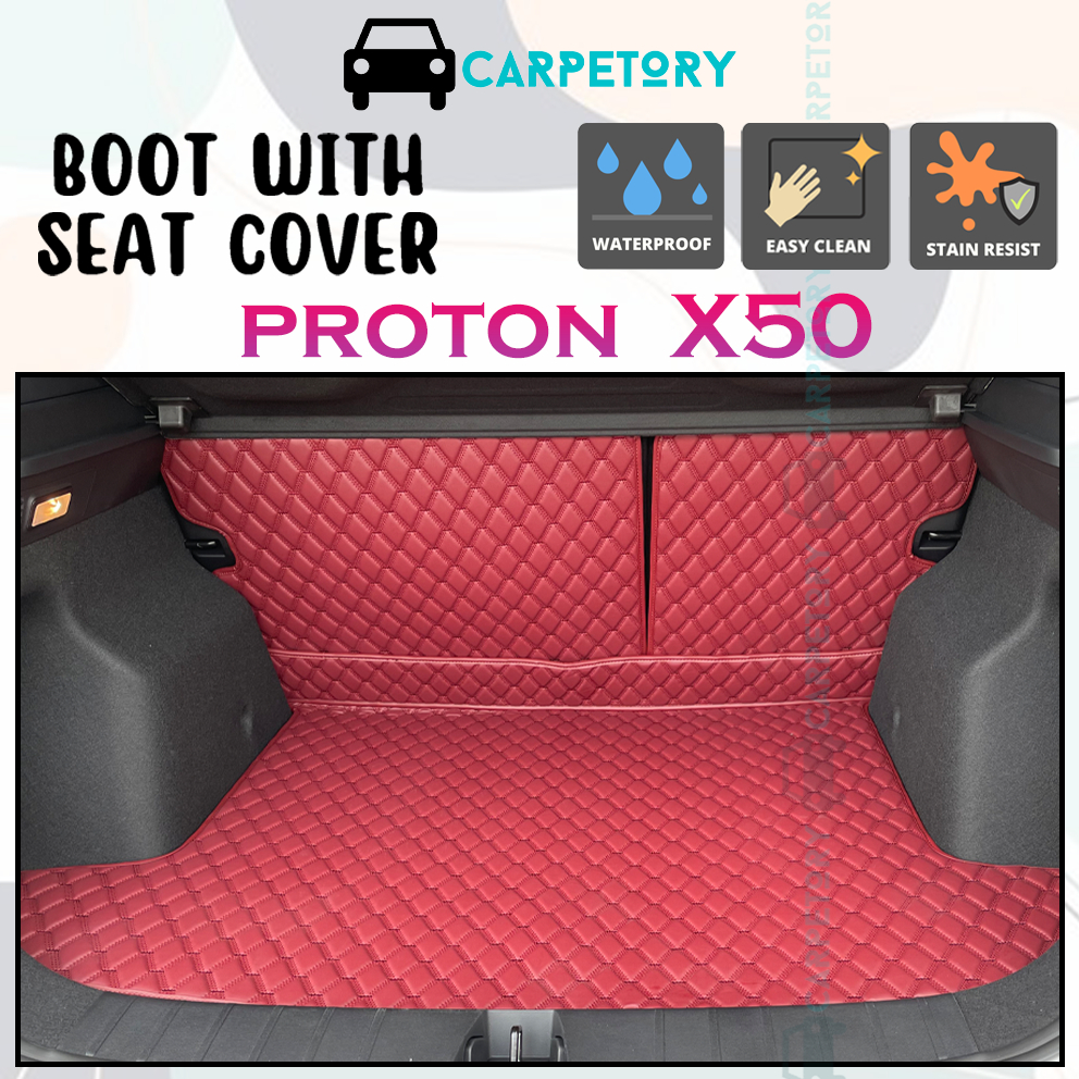 Proton X50 Car Boot Liner with Seat Cover Cargo Boot Mat Carpet Leather ...