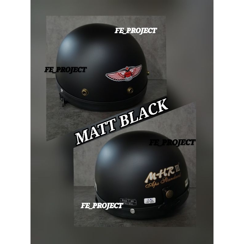 MATT BLACK Original MHR III Helmet Separuh 1/2 Half Cut (All packing in ...