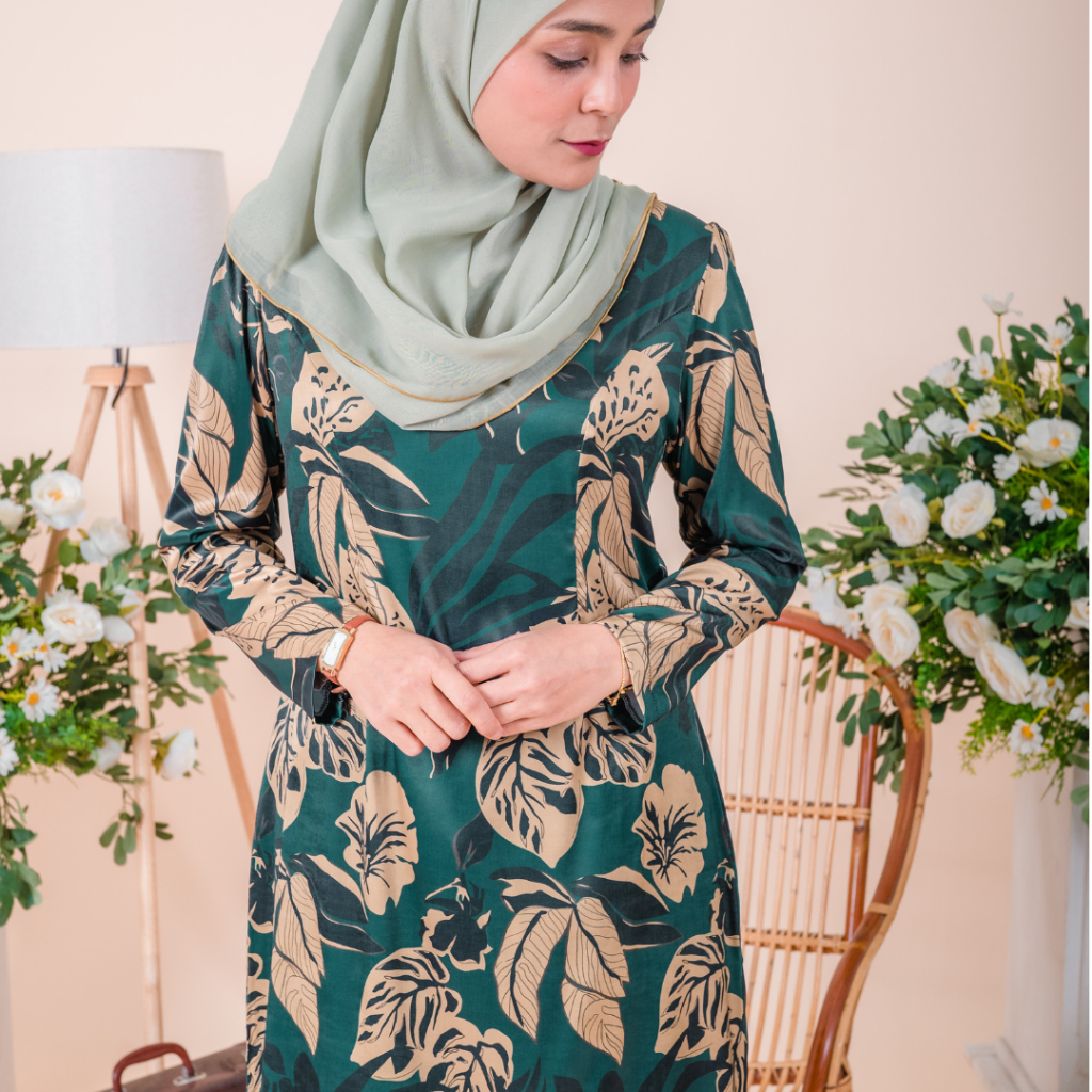 ALMA Kurung Teja Corak Klasik, Kurung Satin Moden Kain Duyung, Kain Cotton Satin Printed ...