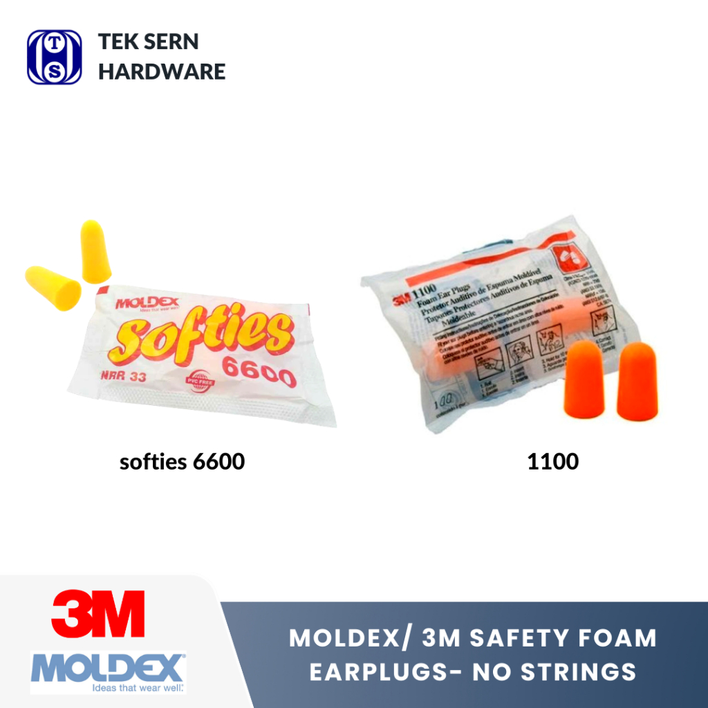 3M Uncorded Foam Earplugs Hearing Conservation 1100/ Moldex Softies ...