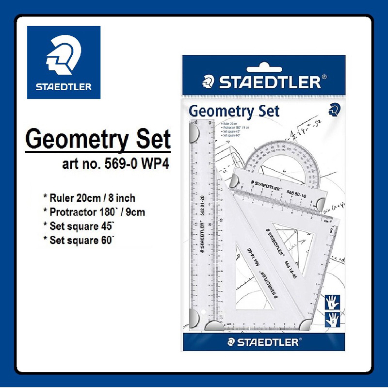 Staedtler Geometry Set Of 4 (569-0 WP4)Include Ruler,Protractor,Set ...