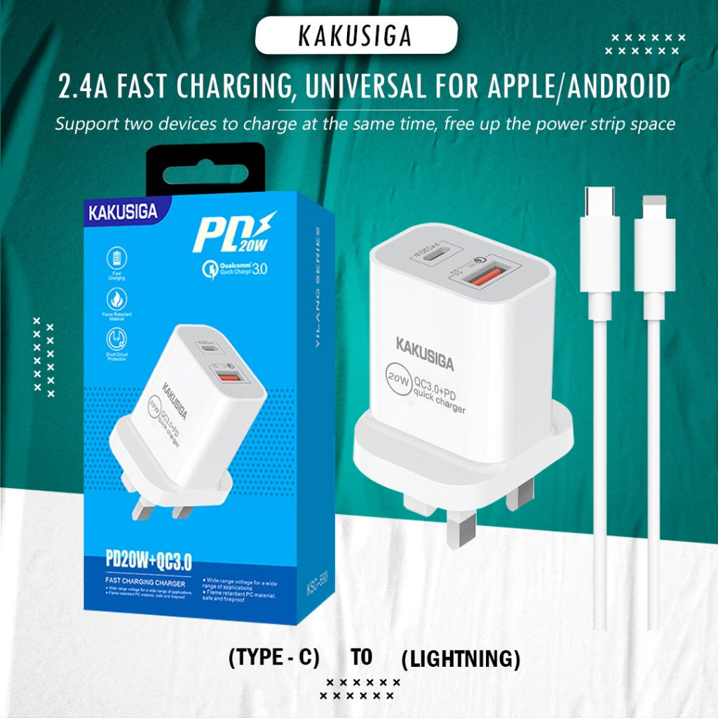 KAKUSIGA KSC-594 ZEXUN series PD20W+QC3.0 fast charge charger set KAKUSIGA fast charging QC 3 PD ...