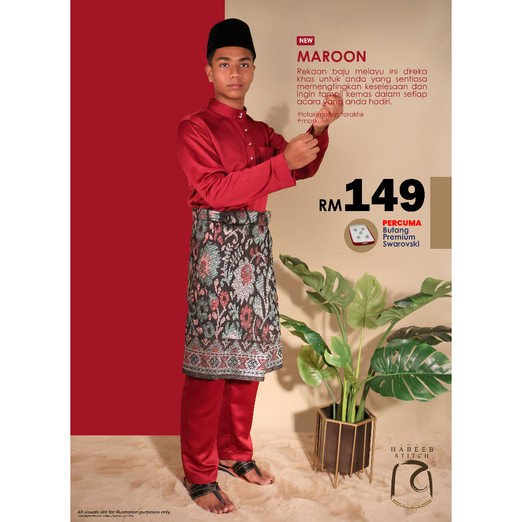BAJU MELAYU MAROON : HABEEB STITCH 2023 | Shopee Malaysia