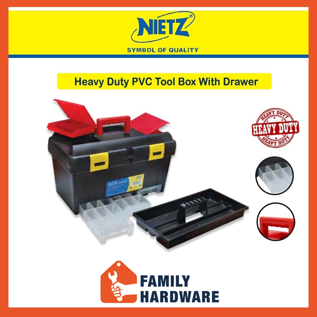 NIETZ 505-23-180 180 Tool Box With Two Organizer Heavy Duty PVC Tool Box Multi Purpose /Kotak ...
