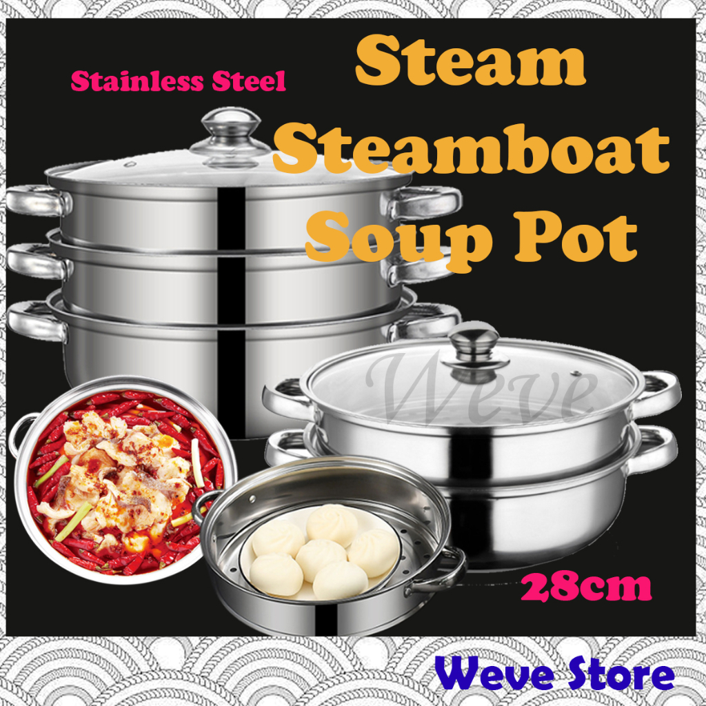 28cm Extra Thick Stainless Steel Steamer Steam Pot Cooking Periuk Masak ...