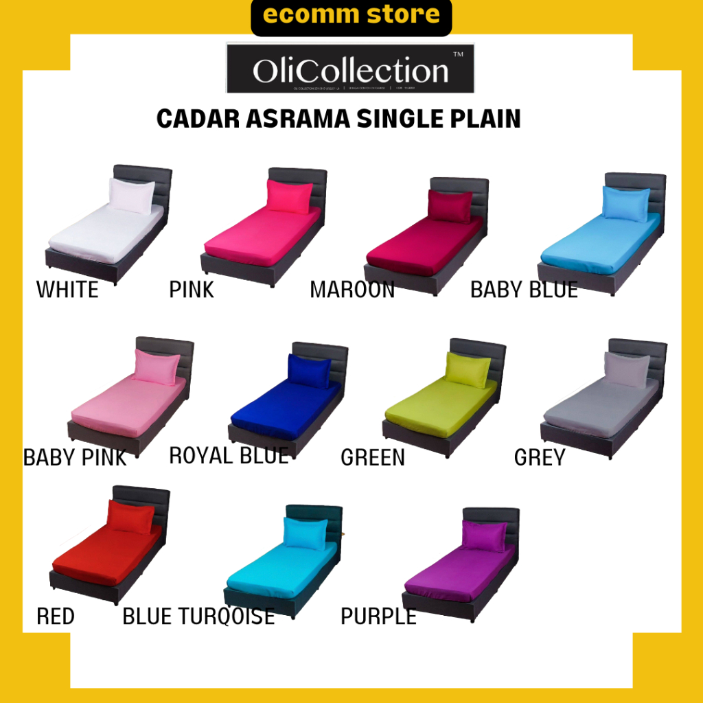 Cadar Single Plain Getah Keliling Set Cadar Tilam Asrama Single Plain ...