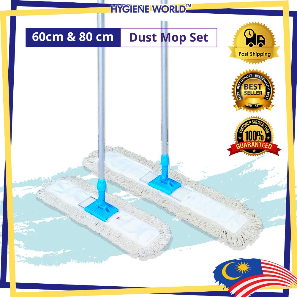 Dust Mop Complete 60cm 80cm / Cotton Dust Mop Set / Flat Mop / Cleaning Floor Mop / Mop Lantai ...