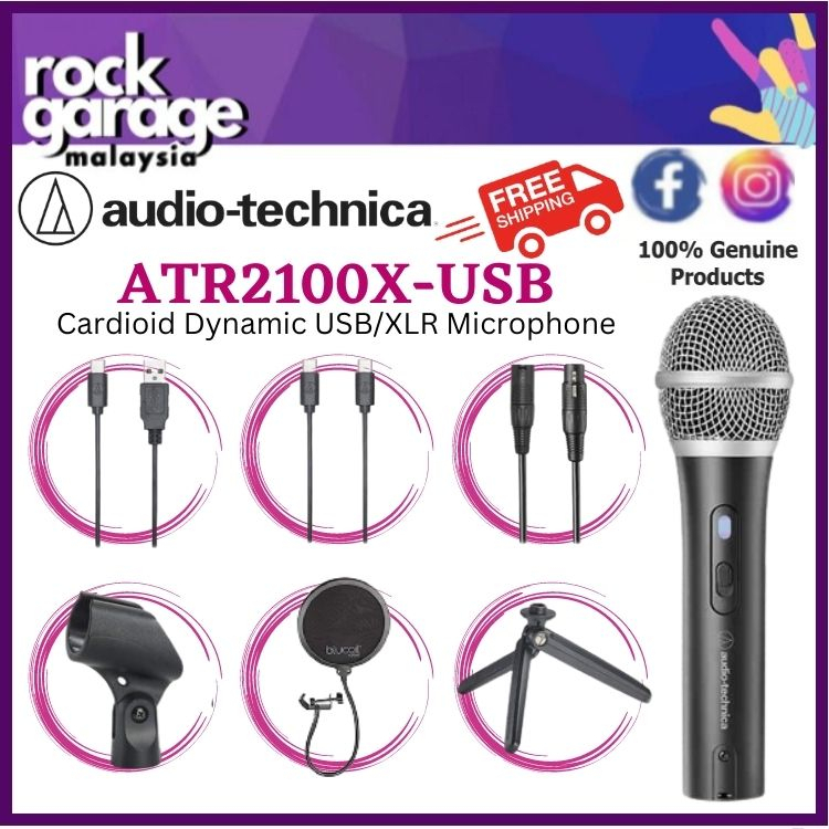 Audio Technica ATR2100X-USB Cardioid Dynamic USB/XLR Microphone (Audio ...