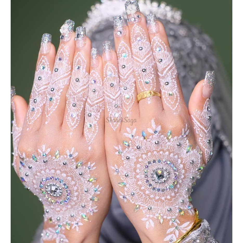 [2 tangan] Henna sticker instant tattoo white stickers inai stiker inai ...