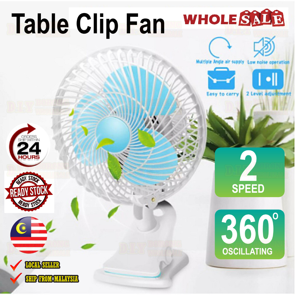 3in1 Portable Clip On Desk Fan 2 Speed 360° Oscillating Cooling ...