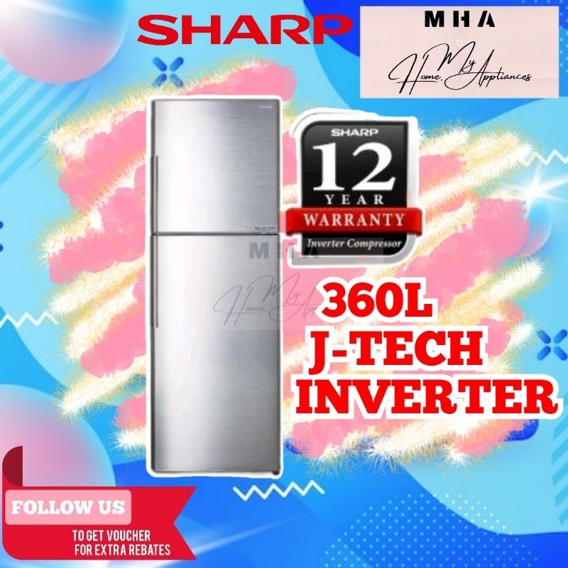 Sharp 360L J-Tech Inverter 2 Door Refrigerator SJ366MSS | AG CU Nano ...