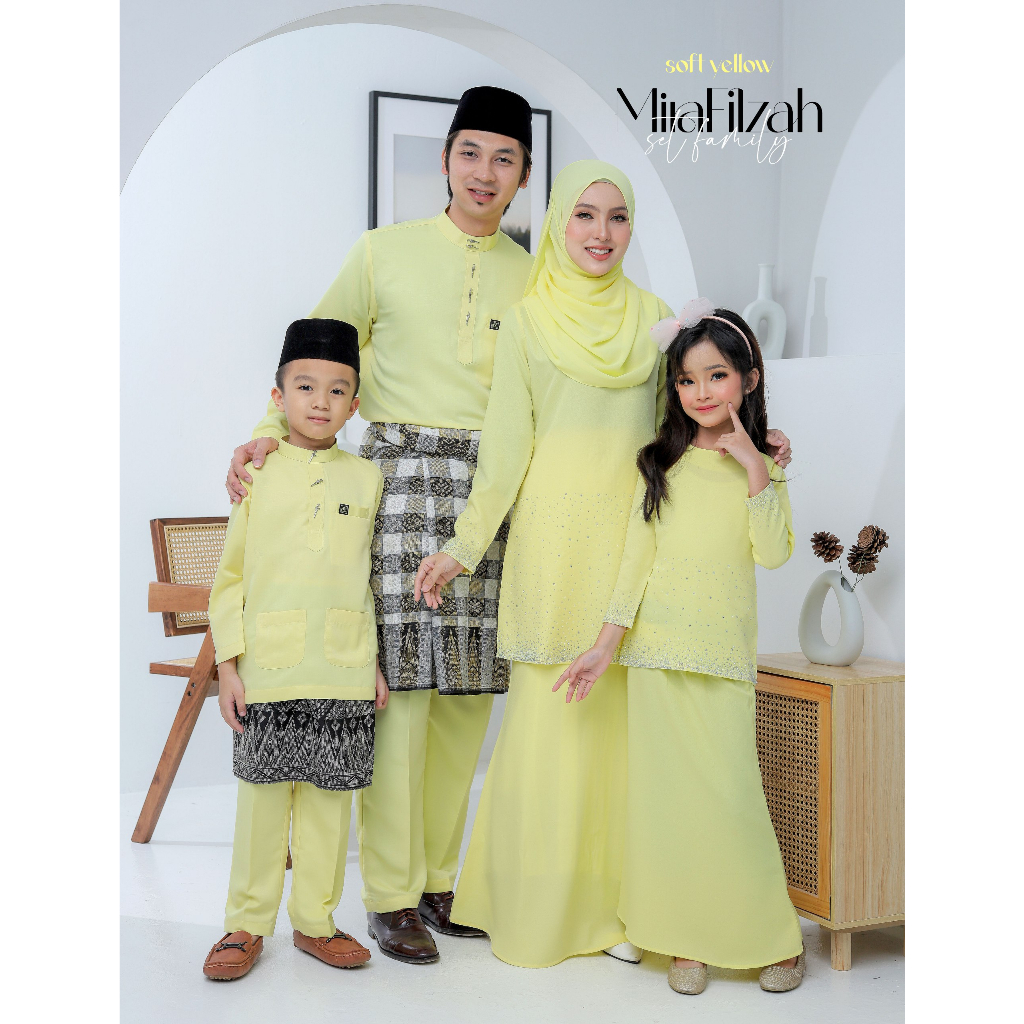BAJU RAYA MODEN SET FAMILY MIRA FILZAH EXCLUSIVE (SOFT YELLOW) | Shopee ...