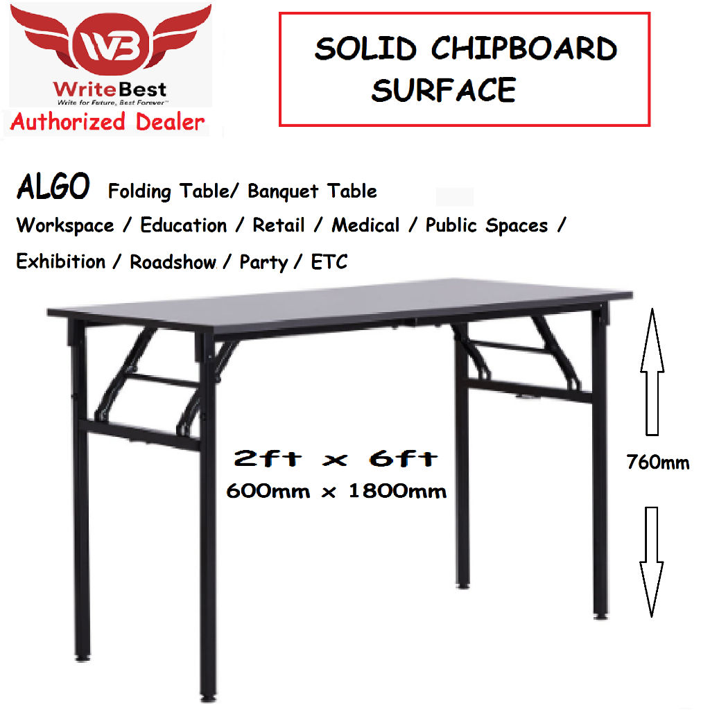 Writebest ALGO Folding Table/ Banquet Table 2ft x 6ft 1800mm (L) x ...