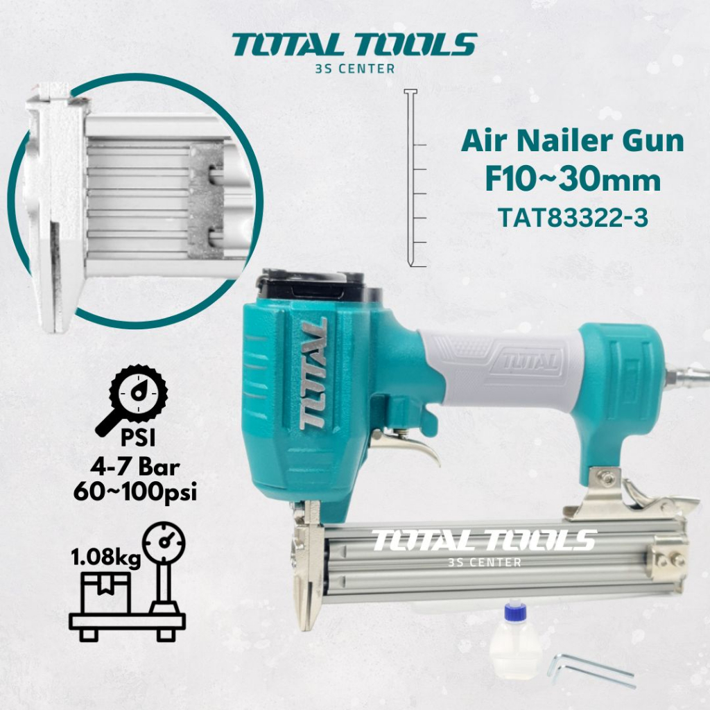 TOTAL F10 - F30 Pneumatic Air Brad Nailer / Nail Gun- TAT83322-3 ...
