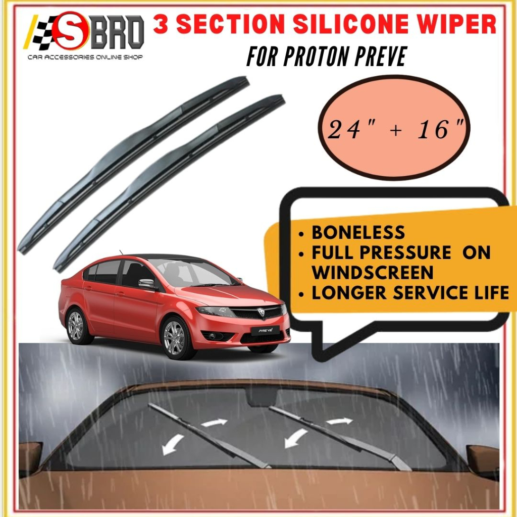 Proton Preve 3 Section Wiper Silicone Wiper Blade Wiper Besi Soft Wiper ...