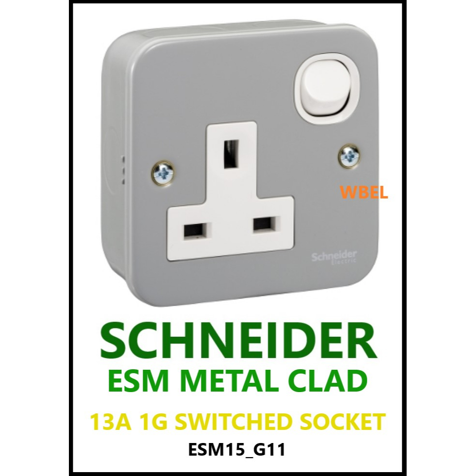 SCHNEIDER ESM METAL CLAD 1 GANG 13A SURFACE MOUNT SWITCHED SOCKET ESM15 ...